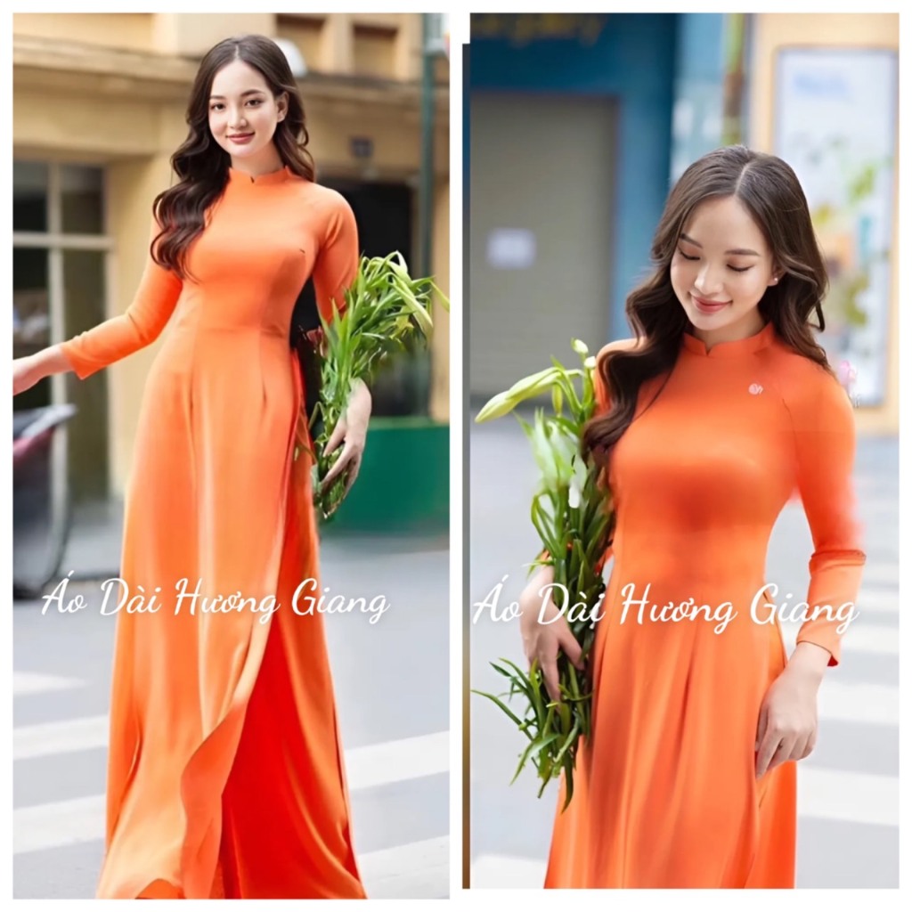 Traditional Orange Ao Dai - Huong Giang Women Ao Dai A1.4 - Missed sleeves, soft silk, size from ...