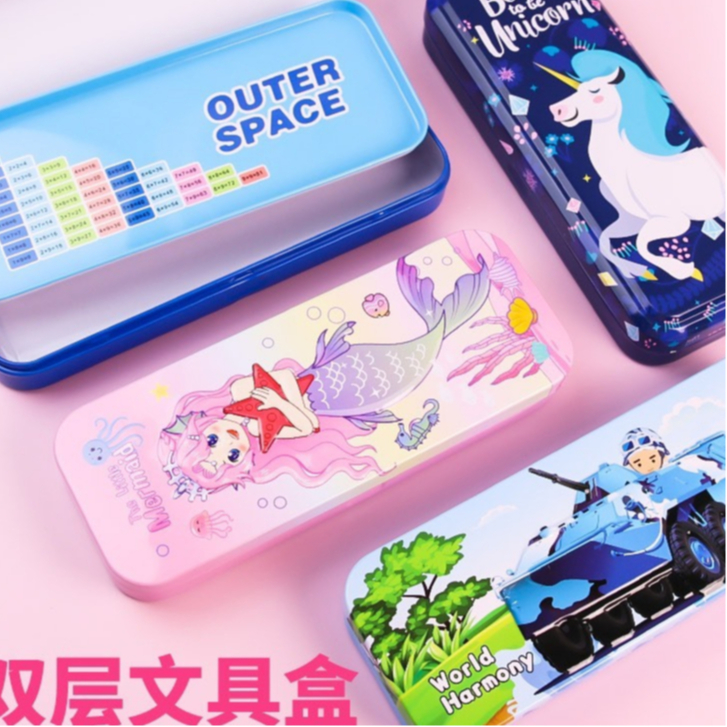 2-compartment metal pen box, 2-compartment iron pen box with 3D printed ...