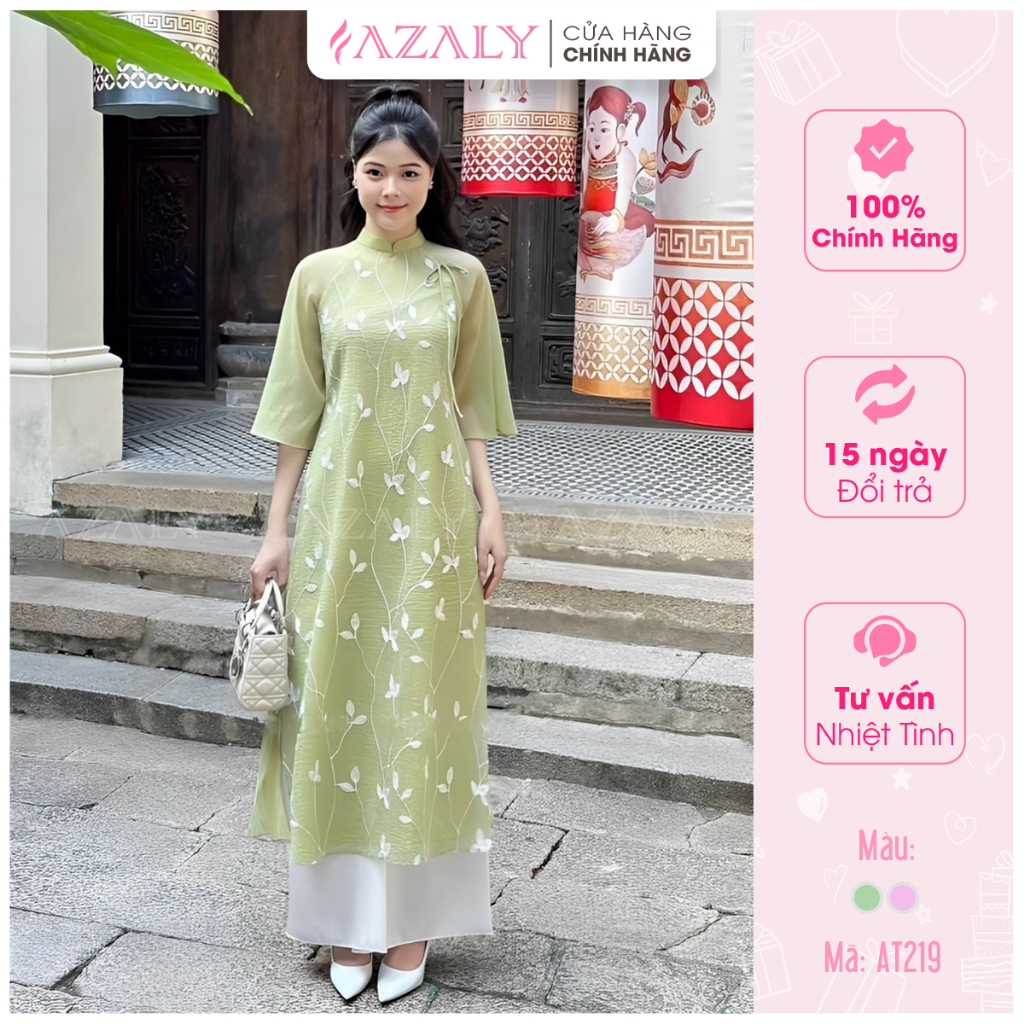 AZALY Embroidered Floral Chiffon Ao Dai with Elegant, Luxurious Style ...