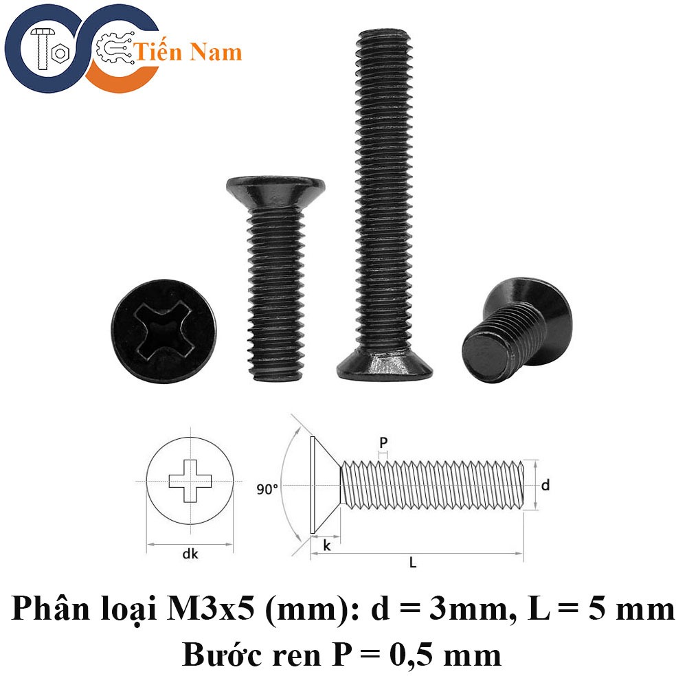 Bake head screw with black-plated threaded bolt body M2 M2,5 M3 M4 M5 ...