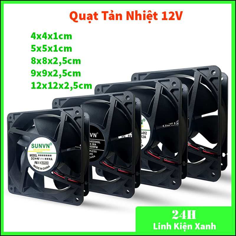 12v Full Size 4x4 5x5 8x8 9x9 12x12cm Radiator Fan, 12V Wire Cooling ...