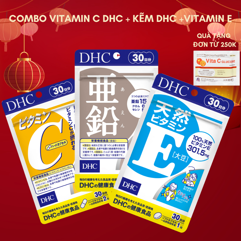 Combo DHC vitamin C + Zinc + vitamin E oral tablet reduces acne dark ...