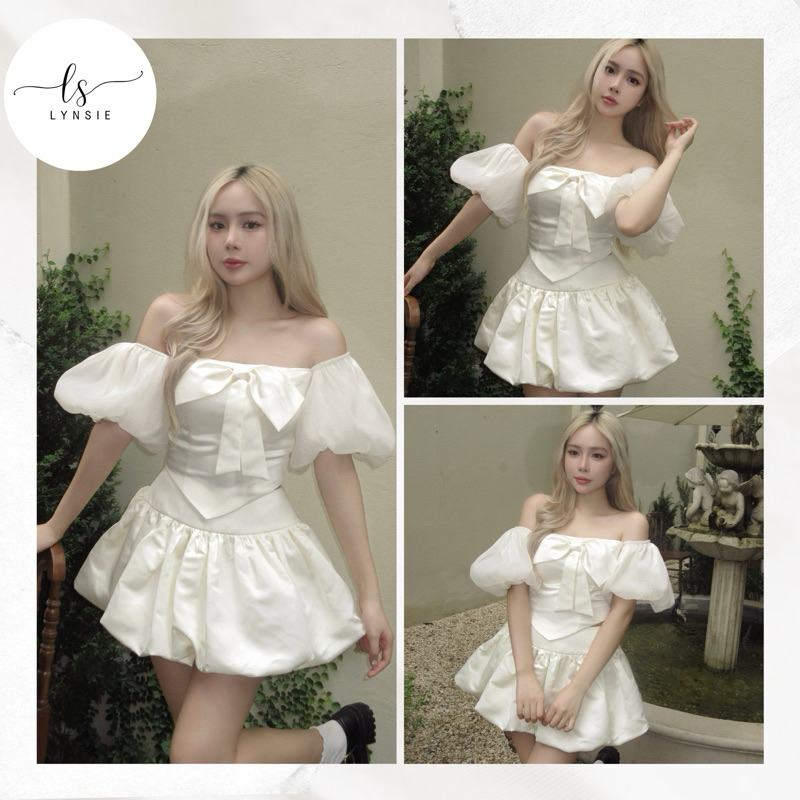 [Dora Set] Set of puff sleeves and skirt with silk tafta fabric with ...