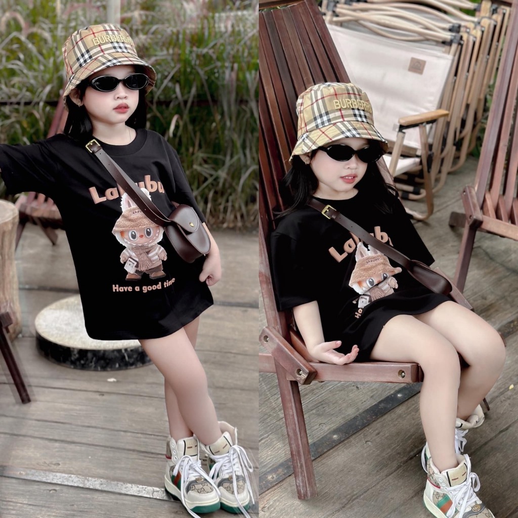 T-shirts for children with the image of labubu wearing a brown hat ...