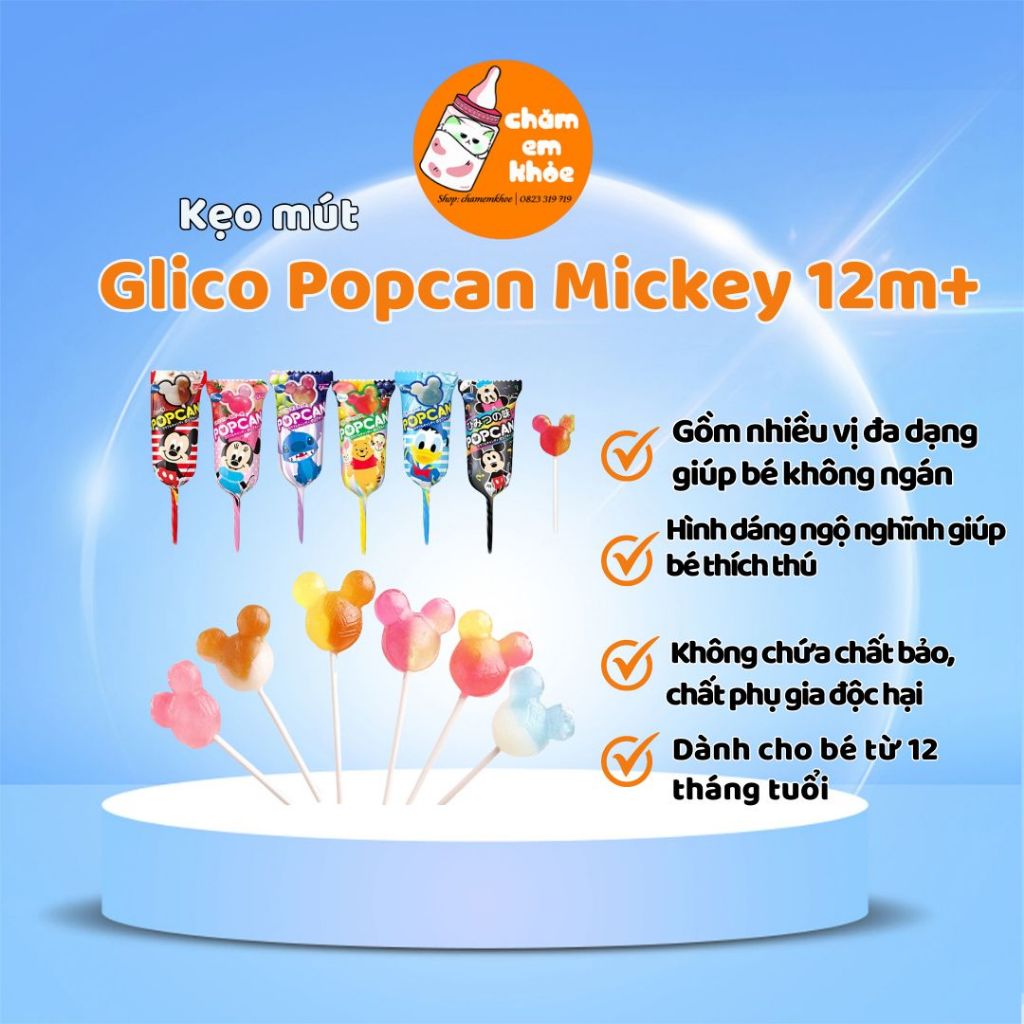 Glico Popcan Lollipops for Children 12m+ 5 Random Flavors Disney Mickey ...