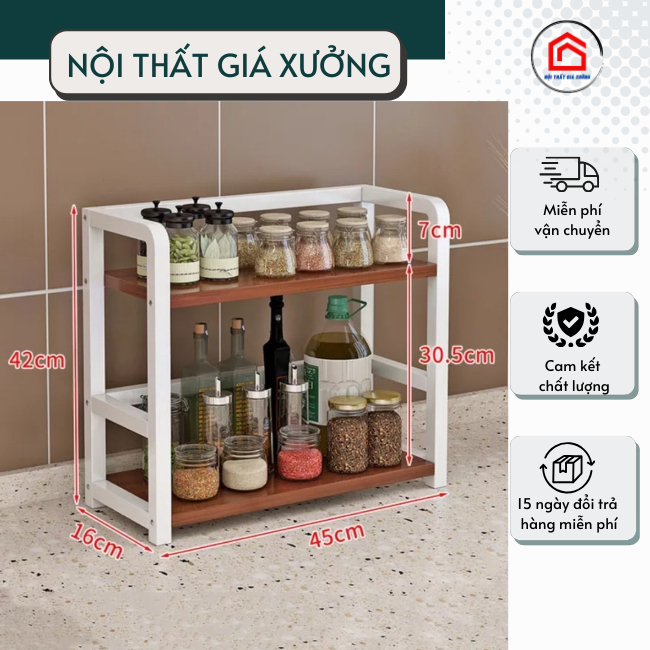 Kitchen Spice Shelf with 2-Tier Design, Dust-Free MDF Wood Shelf Helps ...