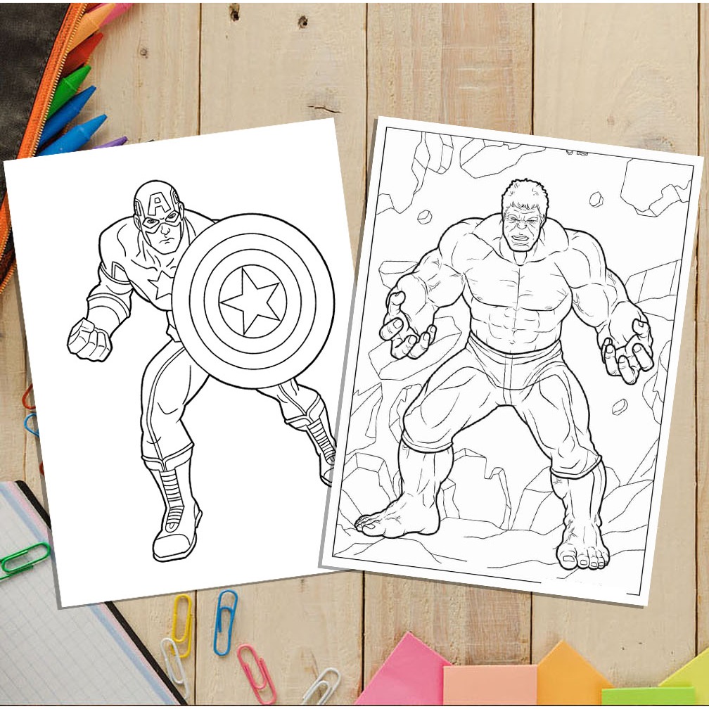 Set of 25 Avengers coloring pages, Marvel Superhero coloring paper for ...