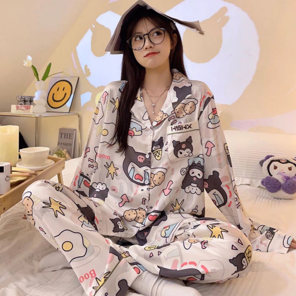 Women's home wear, women's pajama set, cute cartoon long-sleeved ...