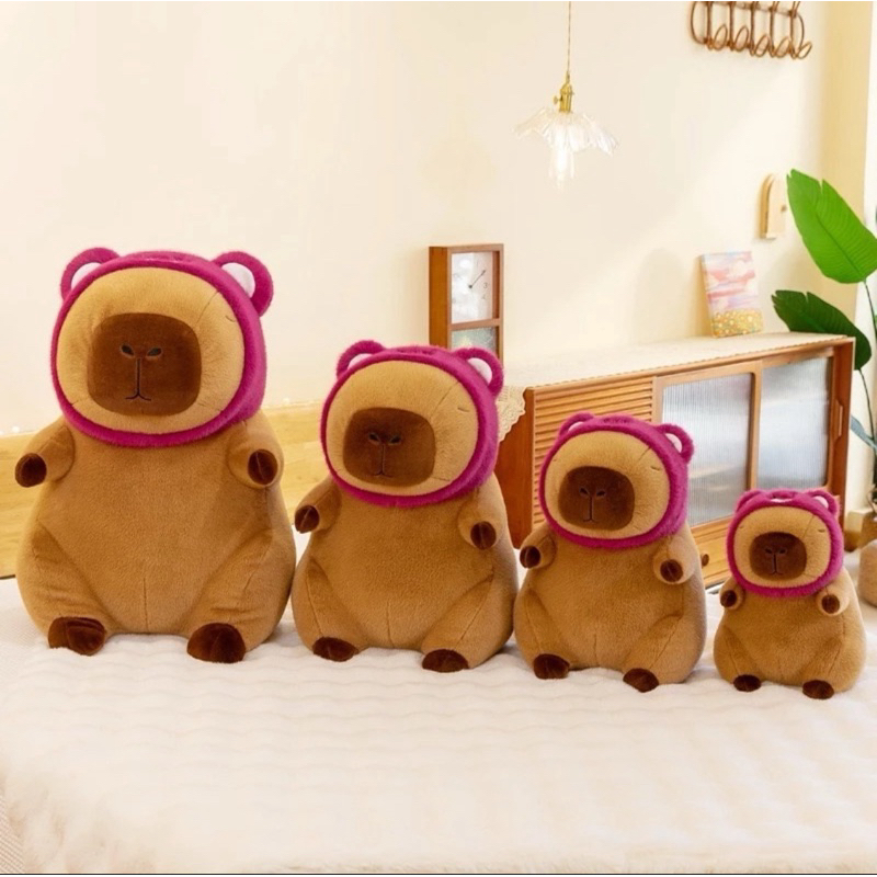 Capybara Teddy Bear Wearing Losto Strawberry Bear Hat Super Cute Full ...
