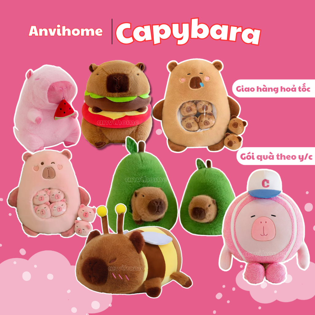 Pink runny nose capybara teddy bear, Cabibara hamburger, baseball ...