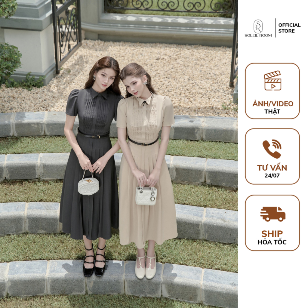 Women's Tochie Dress Long Flared Pleated Bodycon Dress Beige & Gray ...