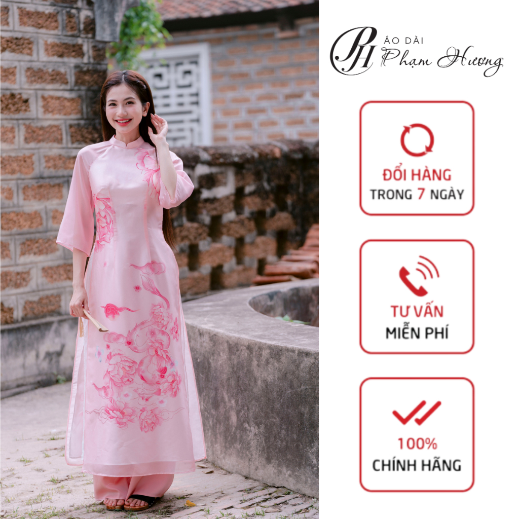 Cam Van Ao Dai Pham Huong Ao Dai Traditional Pink Ao Dai with Two-inch Collar, 4-Layer Organza ...