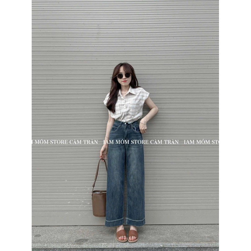 Women's wide-leg jeans with long hem and SML embroidery | Shopee Malaysia