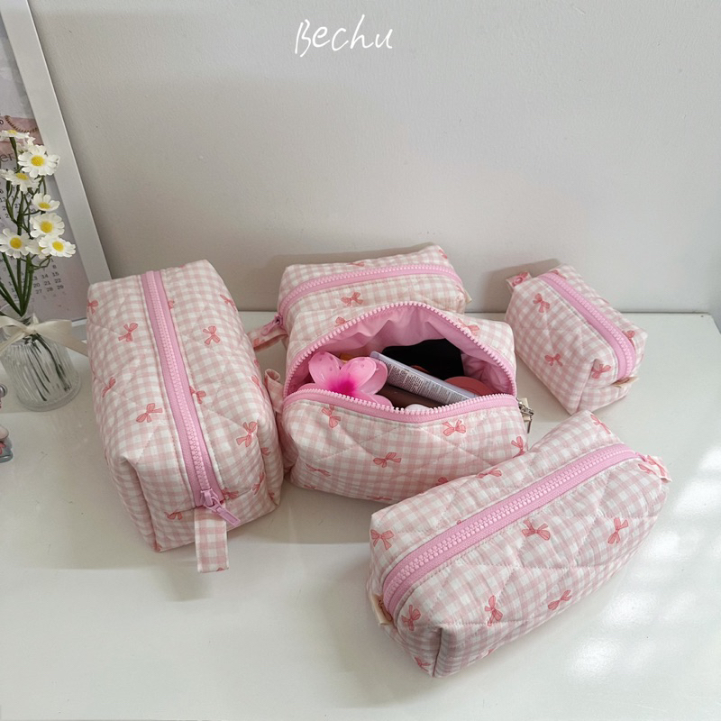 Cute Pink caro Makeup Bag Of Various Sizes | Shopee Malaysia