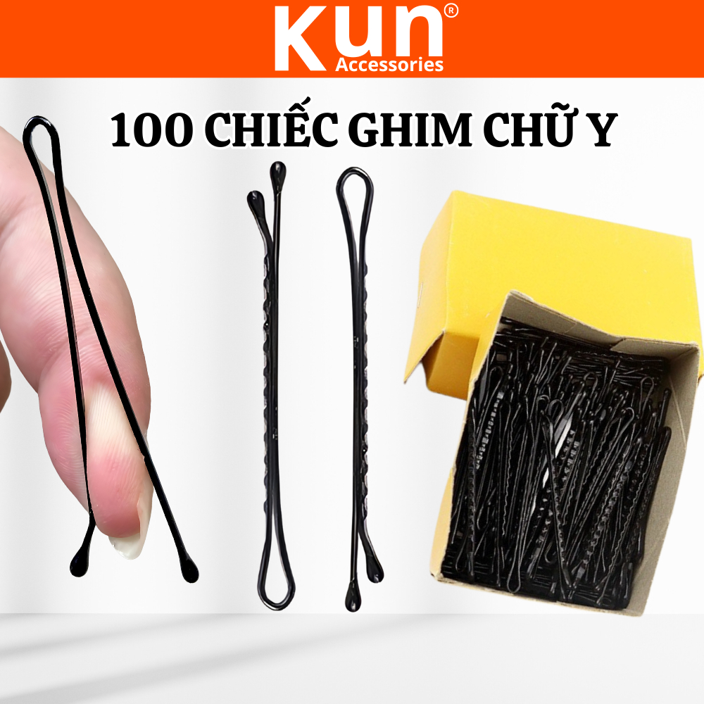 Kun 100-piece Y-shaped hard bobby pins made of black stainless steel ...