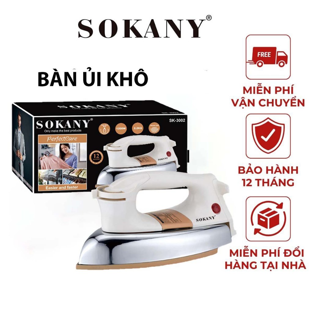 Sokany dry iron 1200W capacity, anti-rust ironing sole can iron all ...