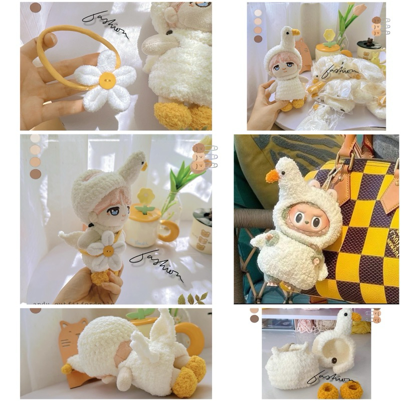 Labubu 17cm, doll 15cm Fluffy yellow duck Set, chrysanthemum bag (this ...