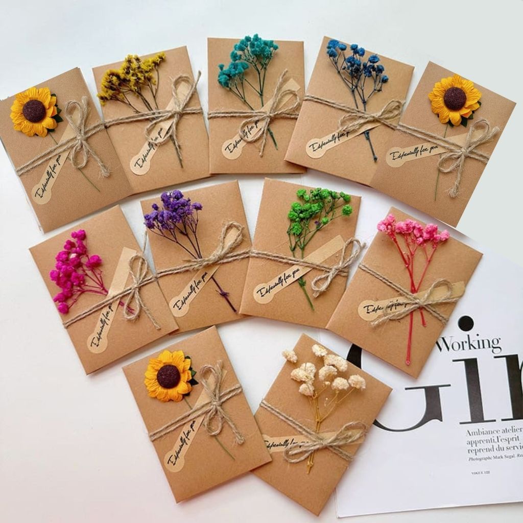 Handmade Dried Flower Birthday kraft Paper Card Handwriting Wishes To ...