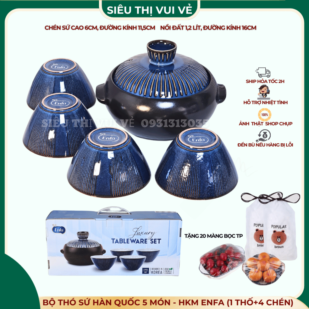 Set Of High-Class Korean Porcelain Bowls 5 Piece Includes 1 1.2 Liter ...