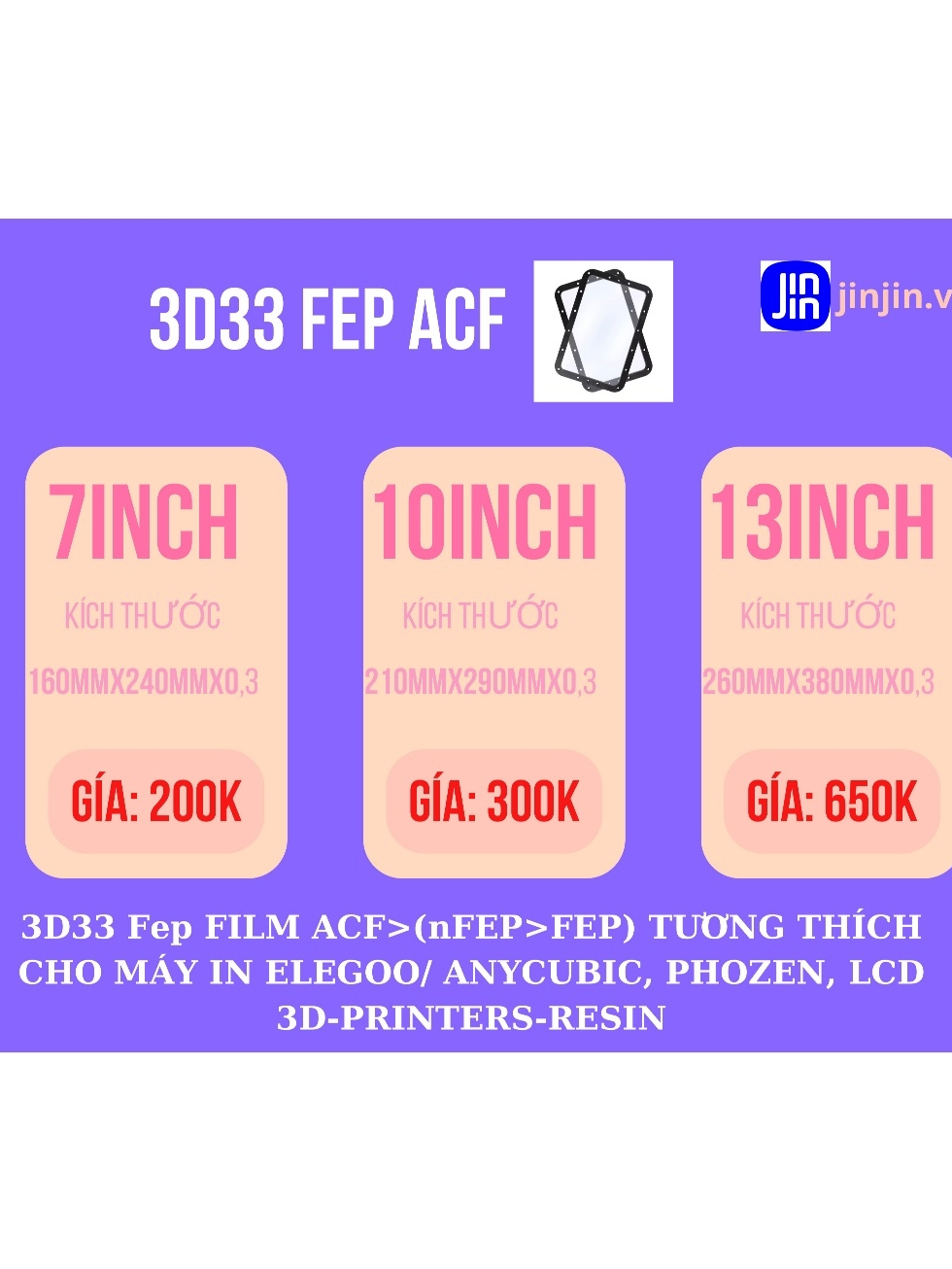 Fep 3D33 ACF Film (Category 1) for Resin Elegoo/ Anycubic/ Phrozen LCD, SLA, DLP 3D printers ...