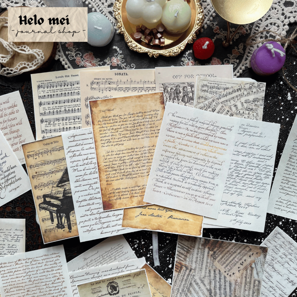 Set of 23 classic paper samples with handwritten letters and music to ...
