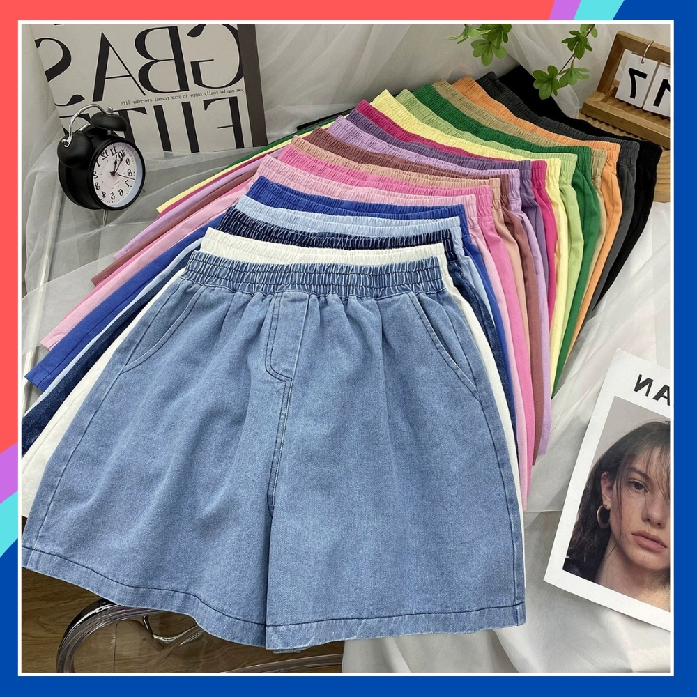 Big size women's jean shorts with elastic waist and comfortable wide ...