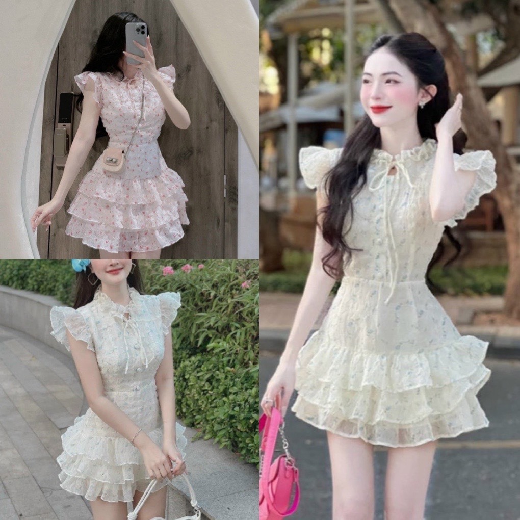 Little flowers dress with duckweed butterfly neck hugging fishtail ...