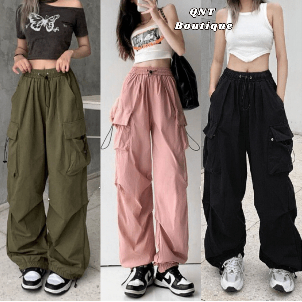 Korean high-quality women's wide-leg khaki pants with box pockets ...