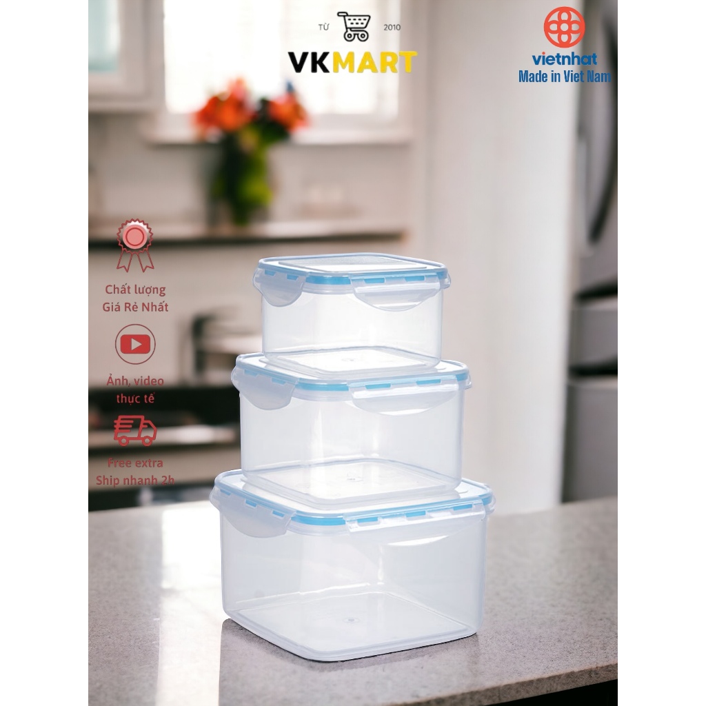Set Of 3 Vietnamese-Japanese Square Plastic Boxes For Food In The ...