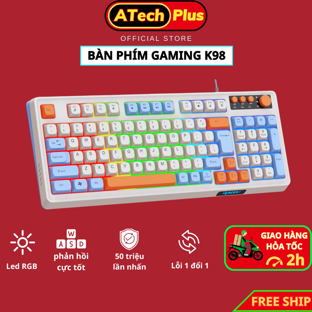 High Quality K98 Led RainBow RGB Gaming Keyboard with Volume Knob and ...