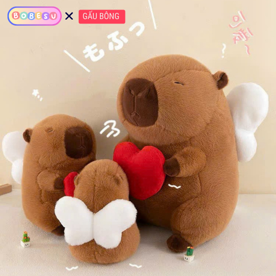 Capybara Bear With Capybara Mouse Wings Cute Angel Wings Hugging Heart ...