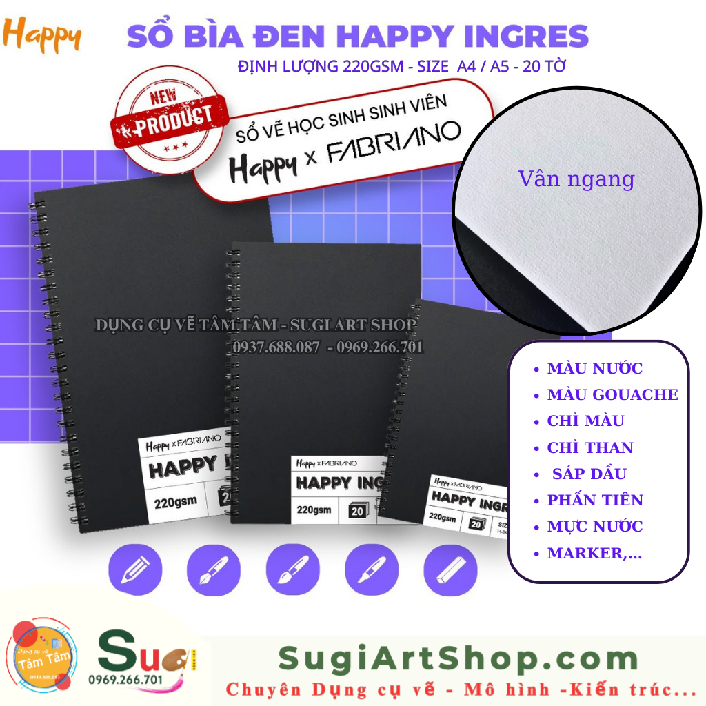 [SUGI Art SHOP] Happy Drawing Book 220gsm Black Cover - 20 Sheets ...