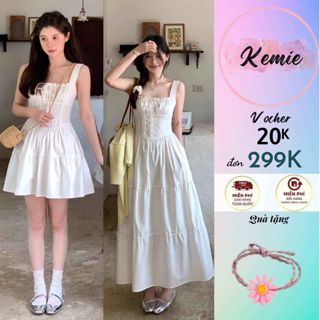 Kemie Shop Super Cute White Ruffled Waist Maxi Dress (with real photos) | Shopee Malaysia