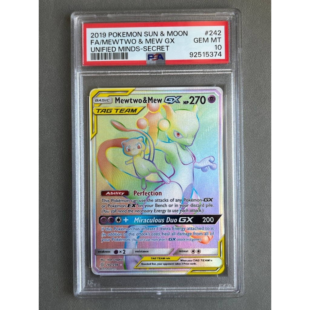 LS Card PSA 10 Pokemon Mewtwo & Mew GX 242 Unified Minds Secret Rare ...