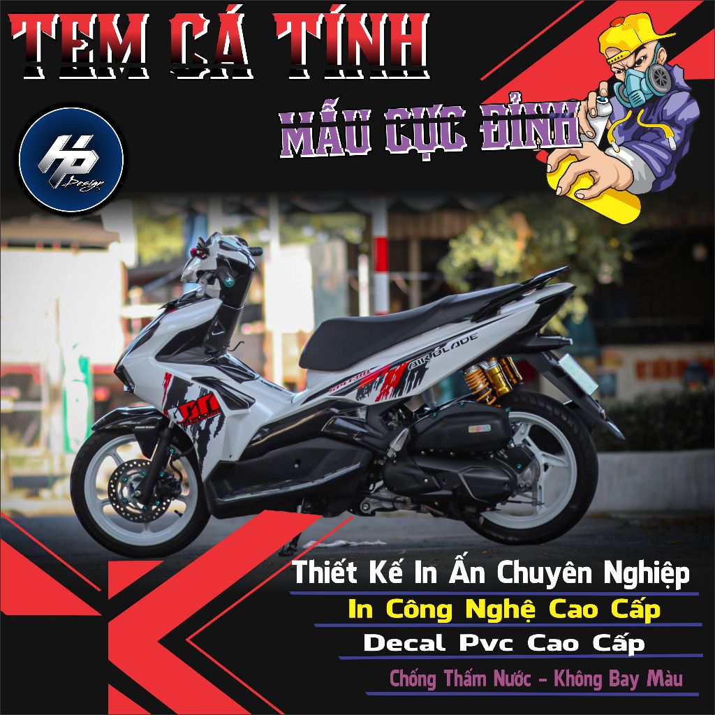 Red adn lettering sticker for airblade 2022 car, quality white, printed ...