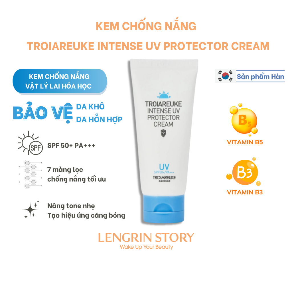 Troiareuke Intense UV Protector Sunscreen Moisturizing Cream Protects Skin Standard SPF 50+ PA ...