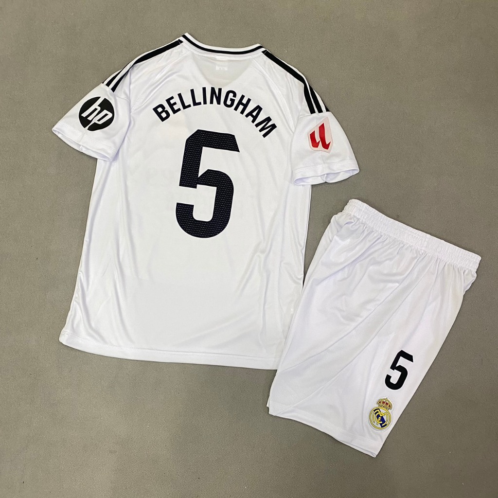 Real white 2025 football kit with BELLINGHAM name printed -5 LLG font ...