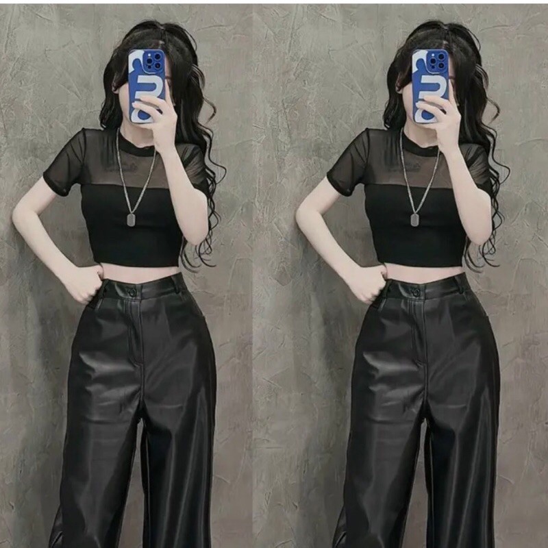CRT women's Body-hugging shirt with mesh sleeves, extremely flattering ...