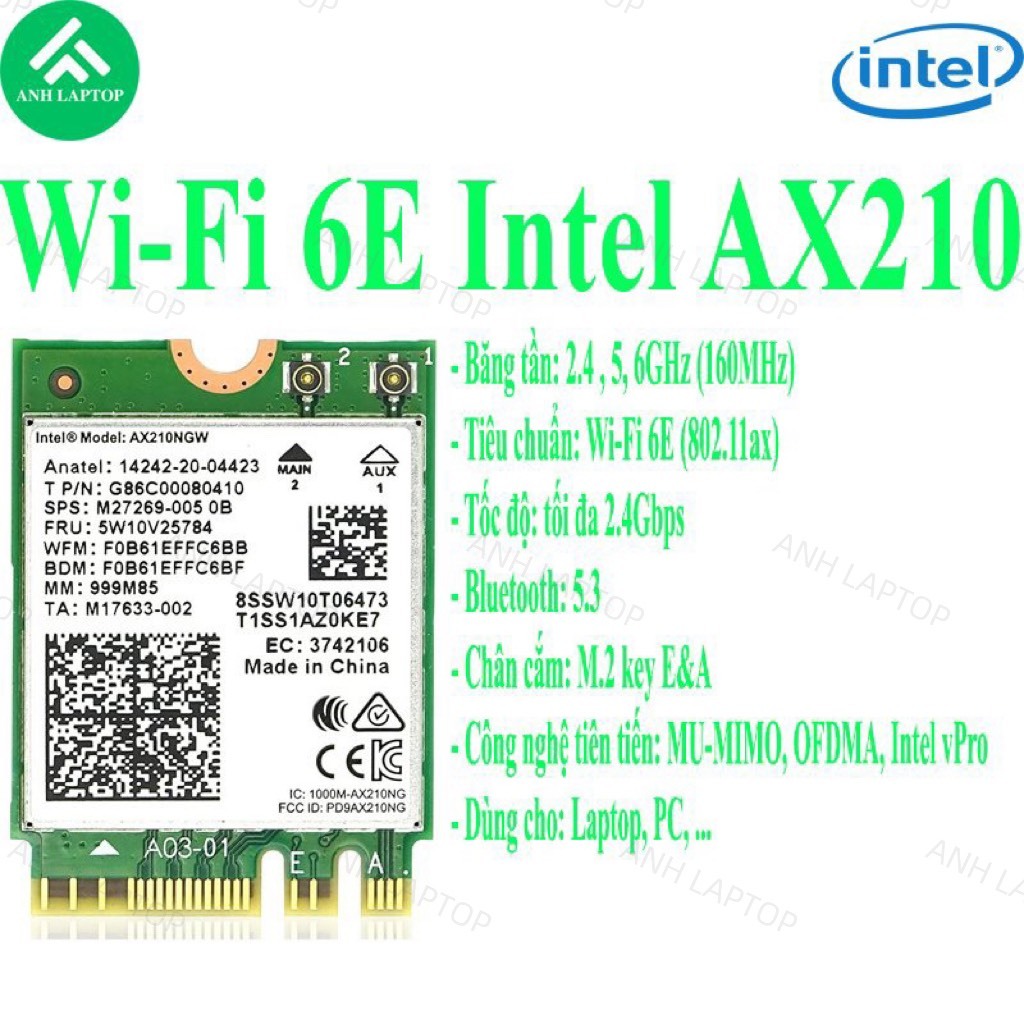 Intel AX210 wifi Card for laptops, PCs,... 3 bands, speed 2.4Gbps ...