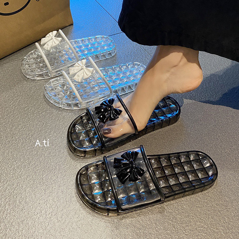 Transparent Plastic Slippers with Pretty Bows | Shopee Malaysia