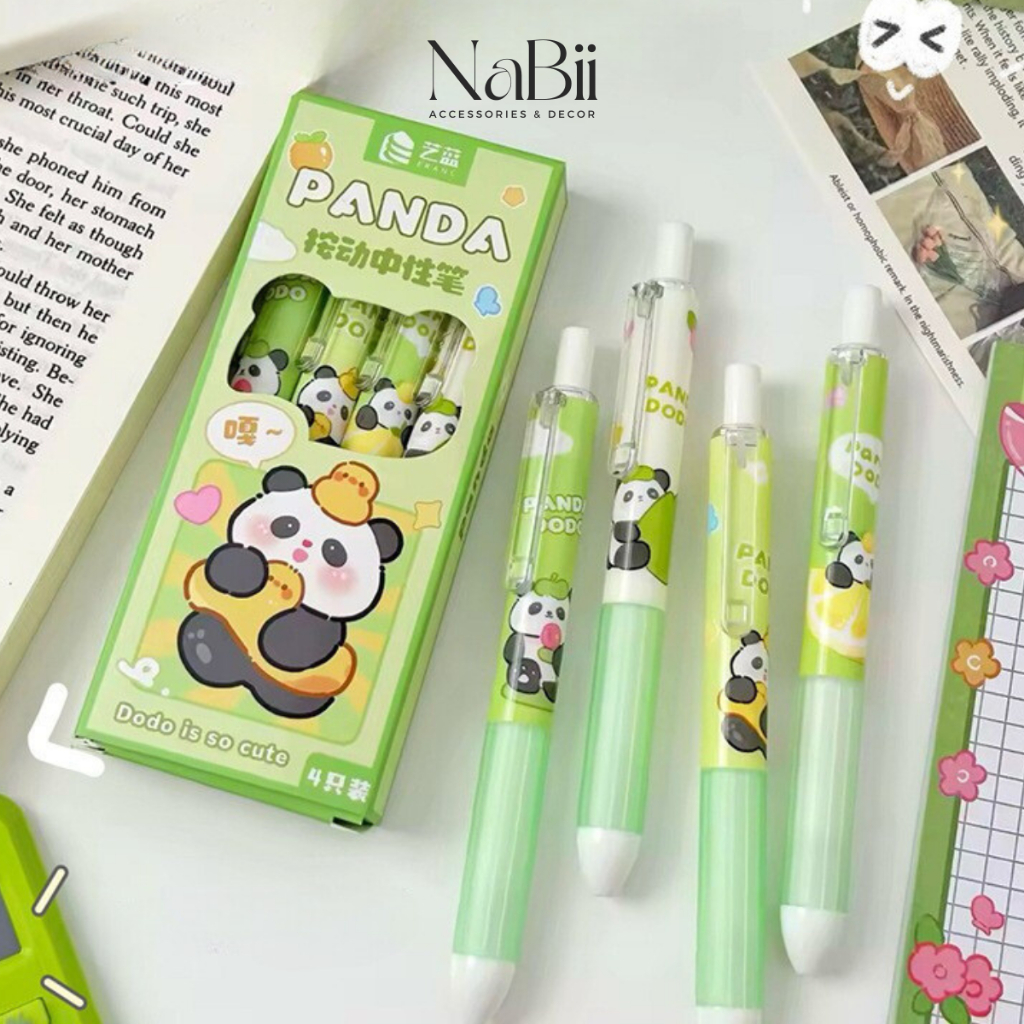 Set NaBii Box 4 PANDA DODO IS SO CUTE Black Ink Gel Pens, 0.5mm Nib ...