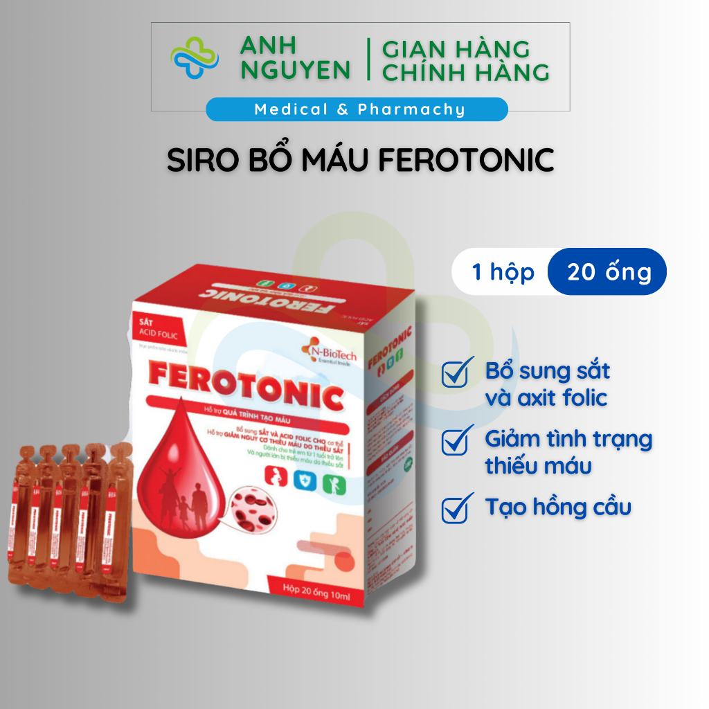 Ferotonic blood tonic syrup (20 tubes) supplements organic iron, Folic ...