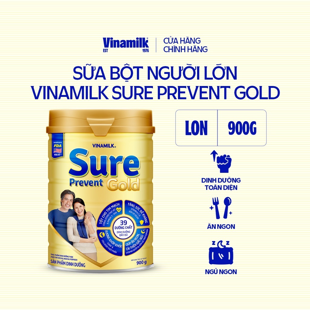 Vinamilk Sure Prevent powdered milk for the elderly 900g (Tin box)date ...