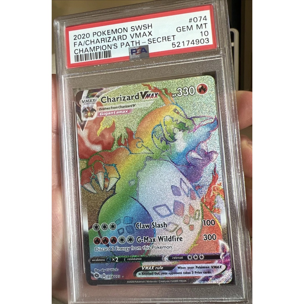 Ls PSA 10 CHARIZARD VMAX 2020 Pokemon SWSH Champion's Path 74 / 73 Rainbow 1459 d37 56 Card ...