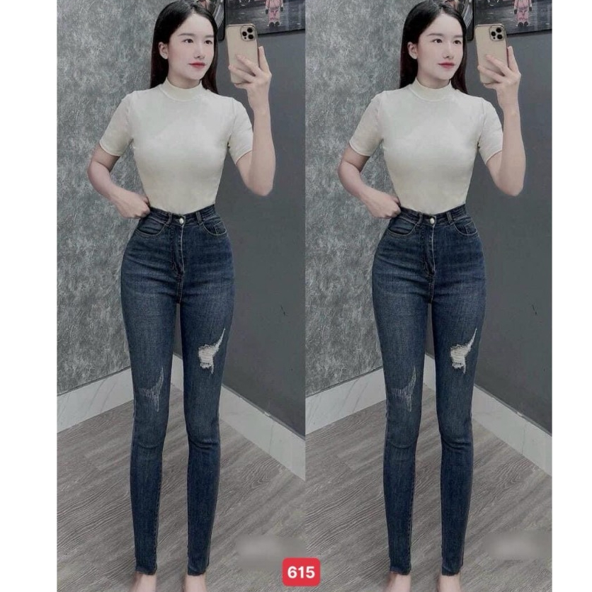Torn Blue female jeans with 1 high back button, T-FASHION 24H ms515 female jeans | Shopee Malaysia