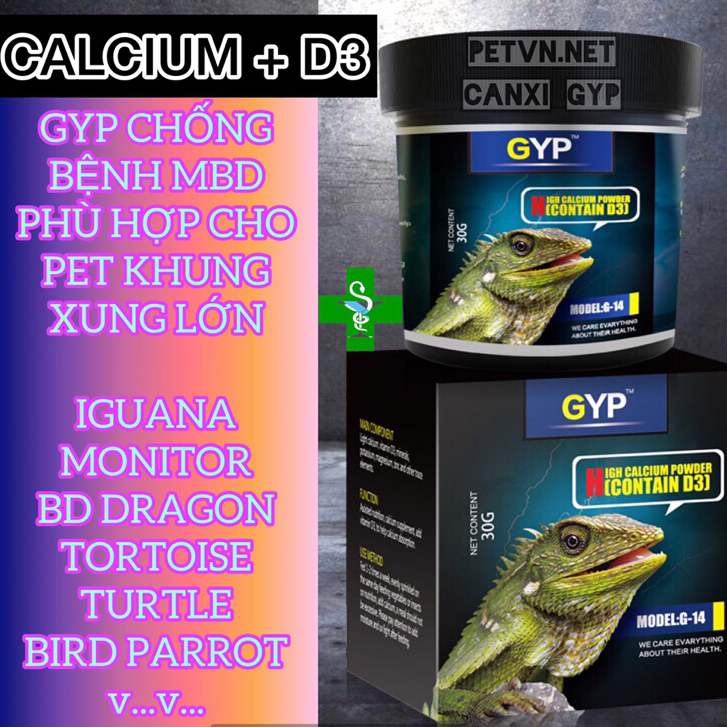 Gym G-14 Powder Supplements Calcium & D3 For Reptiles, Amphibians ...