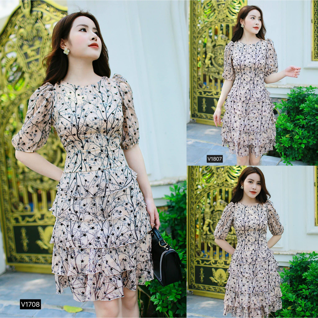 5-layer Ruffled Design Dress with Star Pattern for Party, Work, and Play QV1807 - Xuan Quynh ...