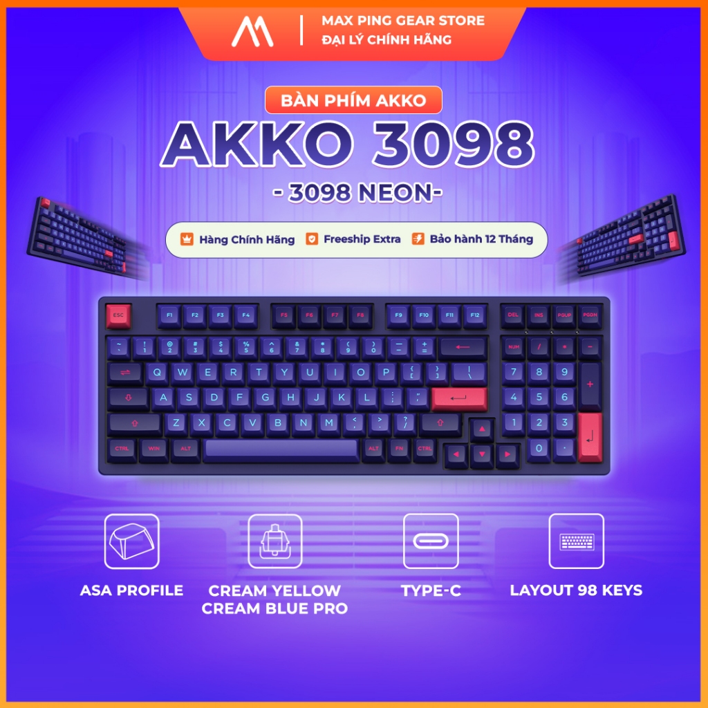Mechanical Keyboard AKKO 3098 NEON (PBT Double Shot Rainbow LED-ASA ...