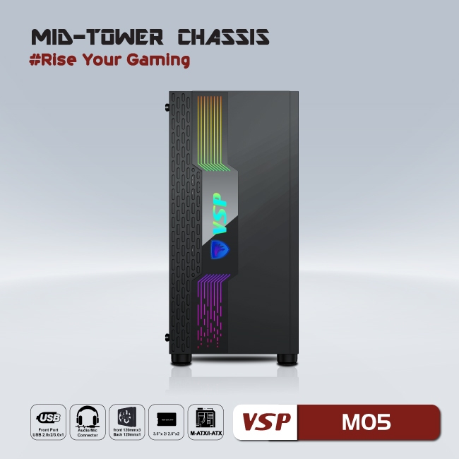Vsp GAMING MID TOWER CHASSIS M05++ COMPUTER CASE with 1 free V309B Led RGB fan | Shopee Malaysia