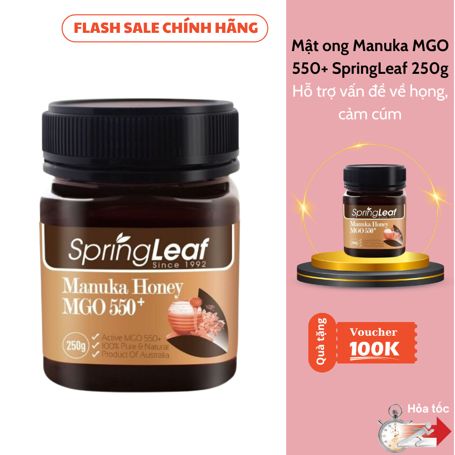 Manuka Honey Supports Wound Healing, Colds And Flu, Throat Problems MGO 550+ SpringLeaf 250g ...